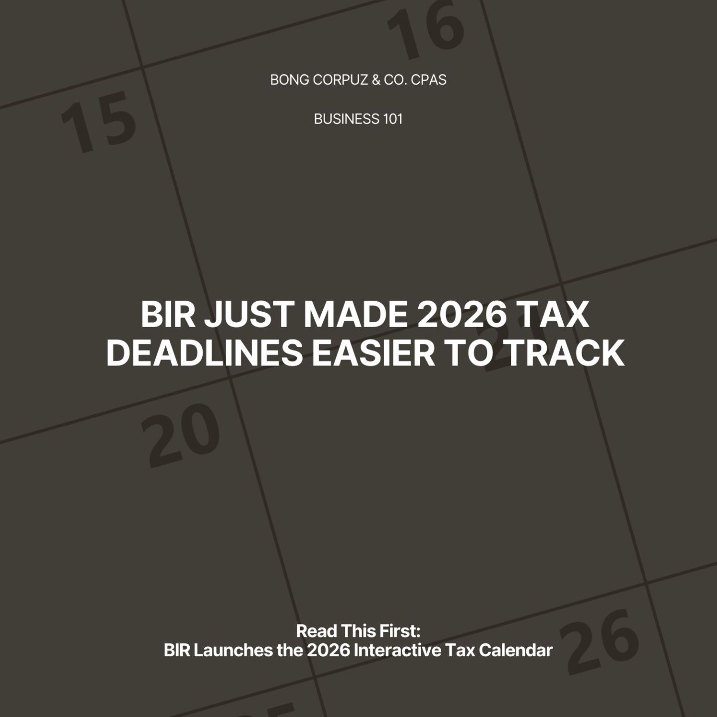 BIR Launches the 2026 Interactive Tax Calendar – Bong Corpuz & Co. CPAs